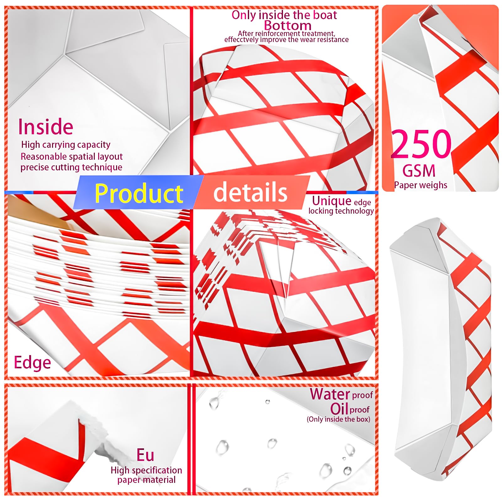 Snapklik.com : MotBach 100 Pack 2lb Checkered Paper Food Boats ...