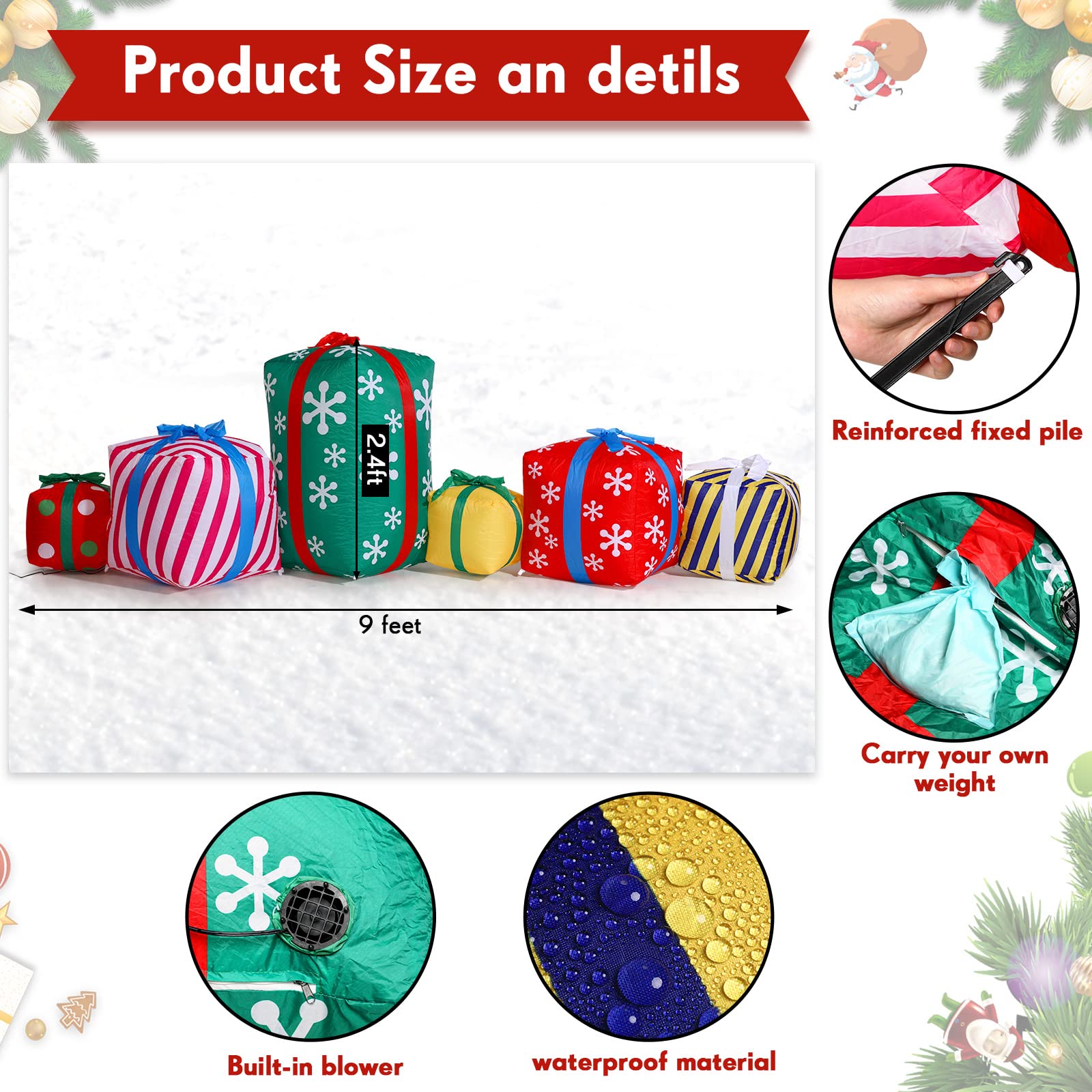 Vinsot ft Long Christmas Inflatable Gift Boxes with LED Lights Outdoor ...