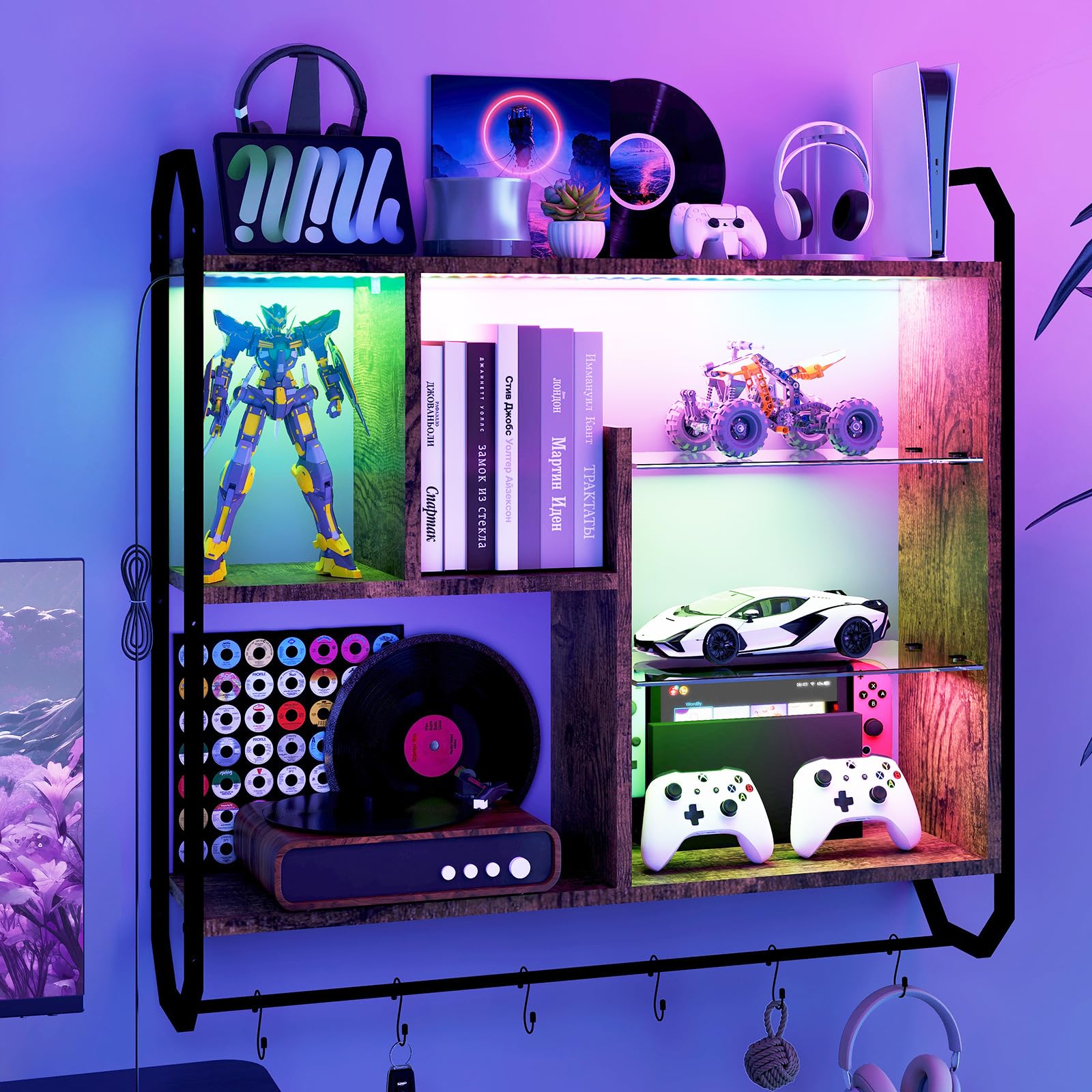Snapklik.com : ELECWISH Gaming Floating Shelves For Wall, 34" LED Wood Pipe