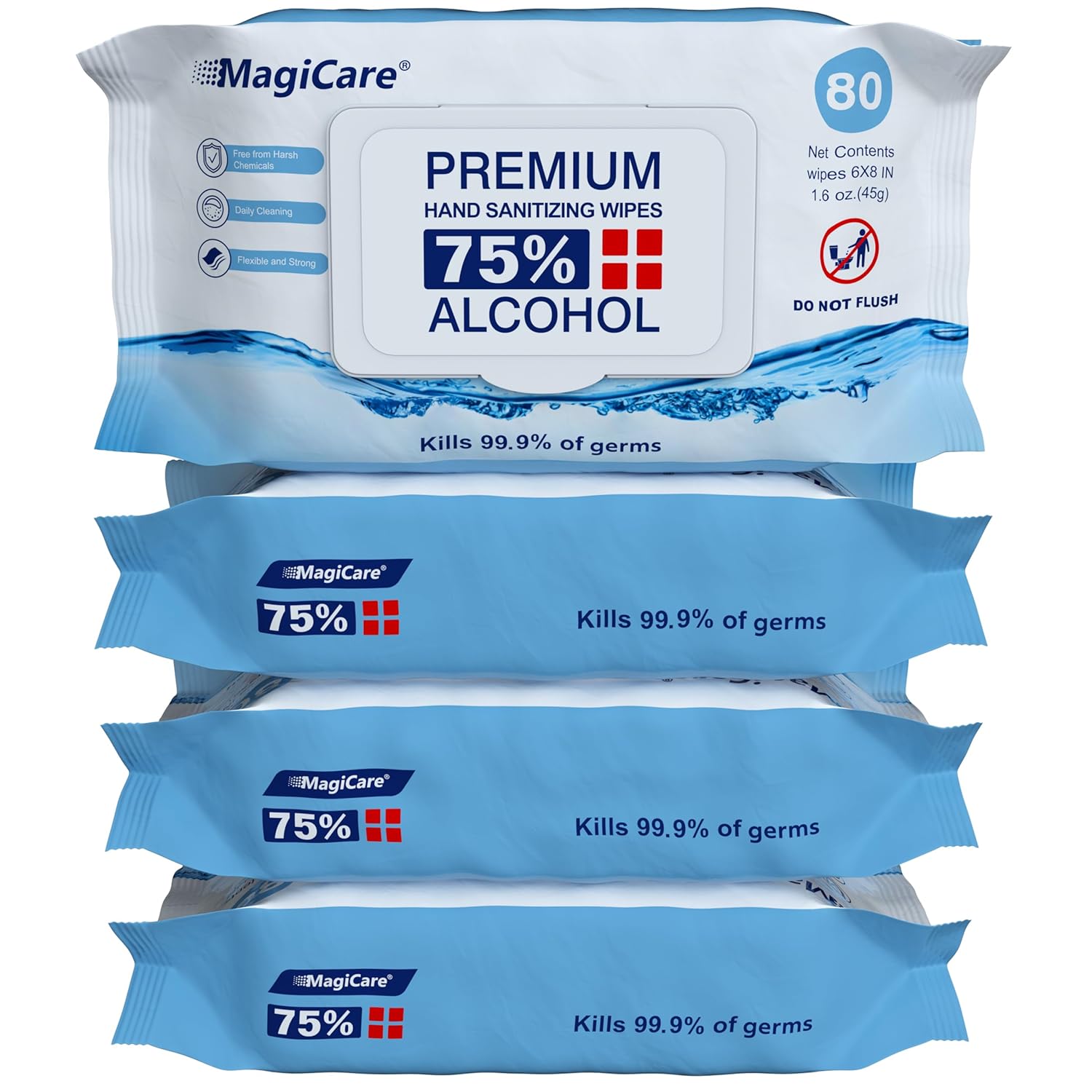 Amazon.com: MagiCare 75% Large Alcohol Wipes (4-80ct Packs) - Alcohol ...