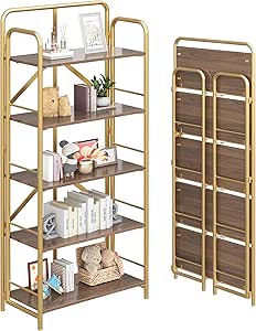 Amazon.com: 4NM No Assembly Folding Bookshelf, 5 Tier Vintage Industrial Book Shelf,Metal ...