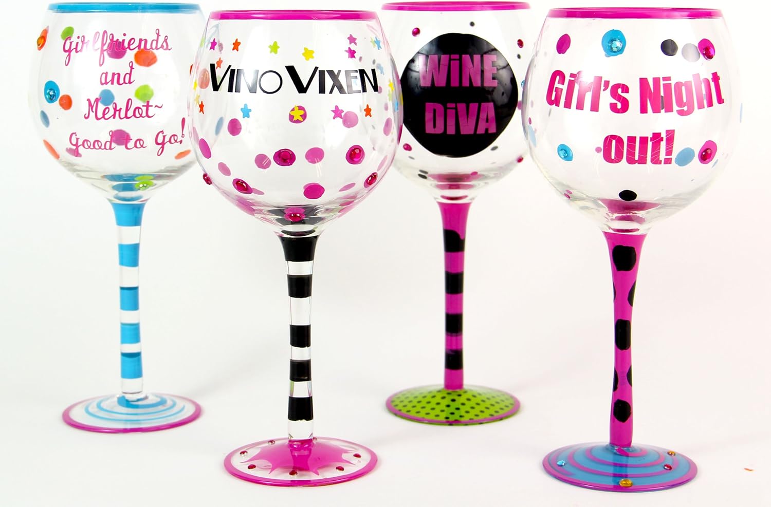 Amazon.com | Hand Painted Girls Gotta LIve! Wine Glasses, Set of 4 ...