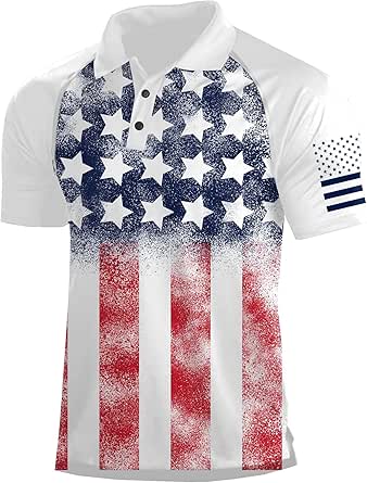 Amazon.com: 4th of July Polo Shirt Men USA Flag Shirt Patriotic Golf ...