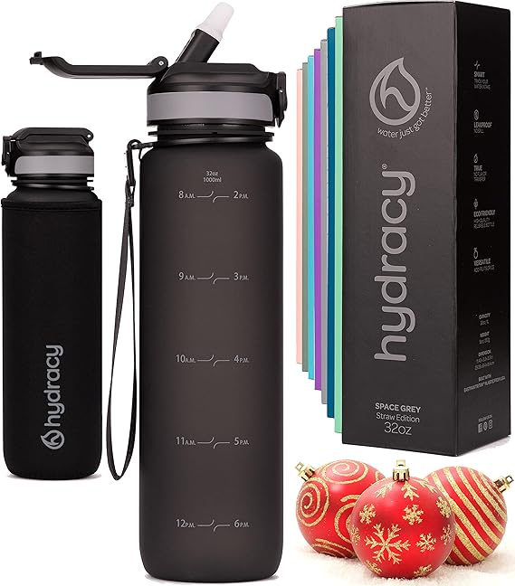 Hydracy Water Bottle with Times to Drink & Straw - Large 1 Litre BPA ...