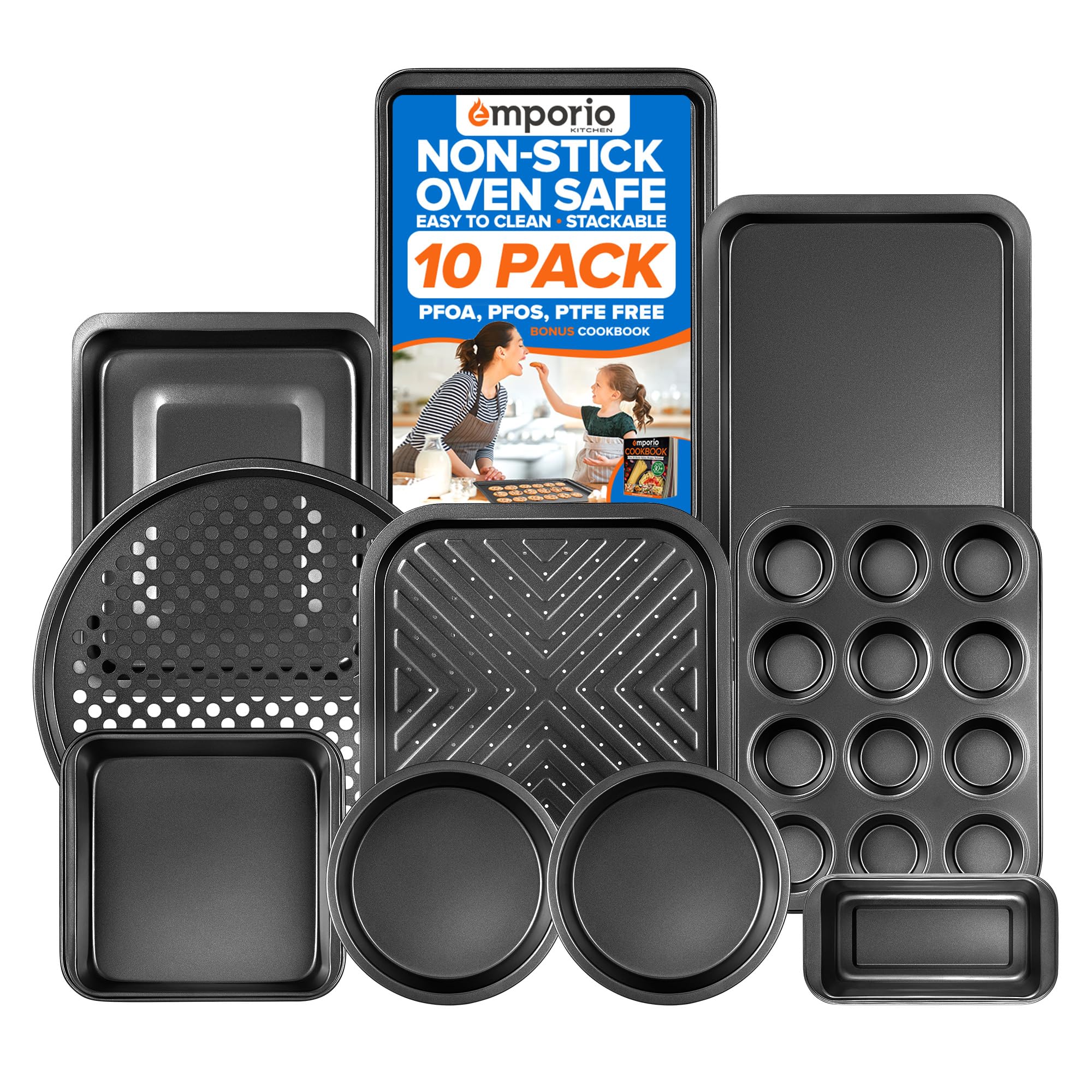 Amazon.com: Emporio Kitchen Stackable Baking Pan Set - Nonstick Gray ...