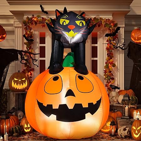 Amazon.com: 6 FT Halloween Cat Inflatable Decorations Cat and Pumpkin ...
