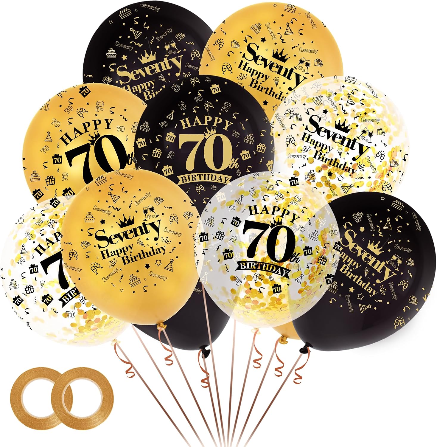 Amazon.com: BEISHIDA 32pcs 70th Birthday Balloons Gold and Black Party ...