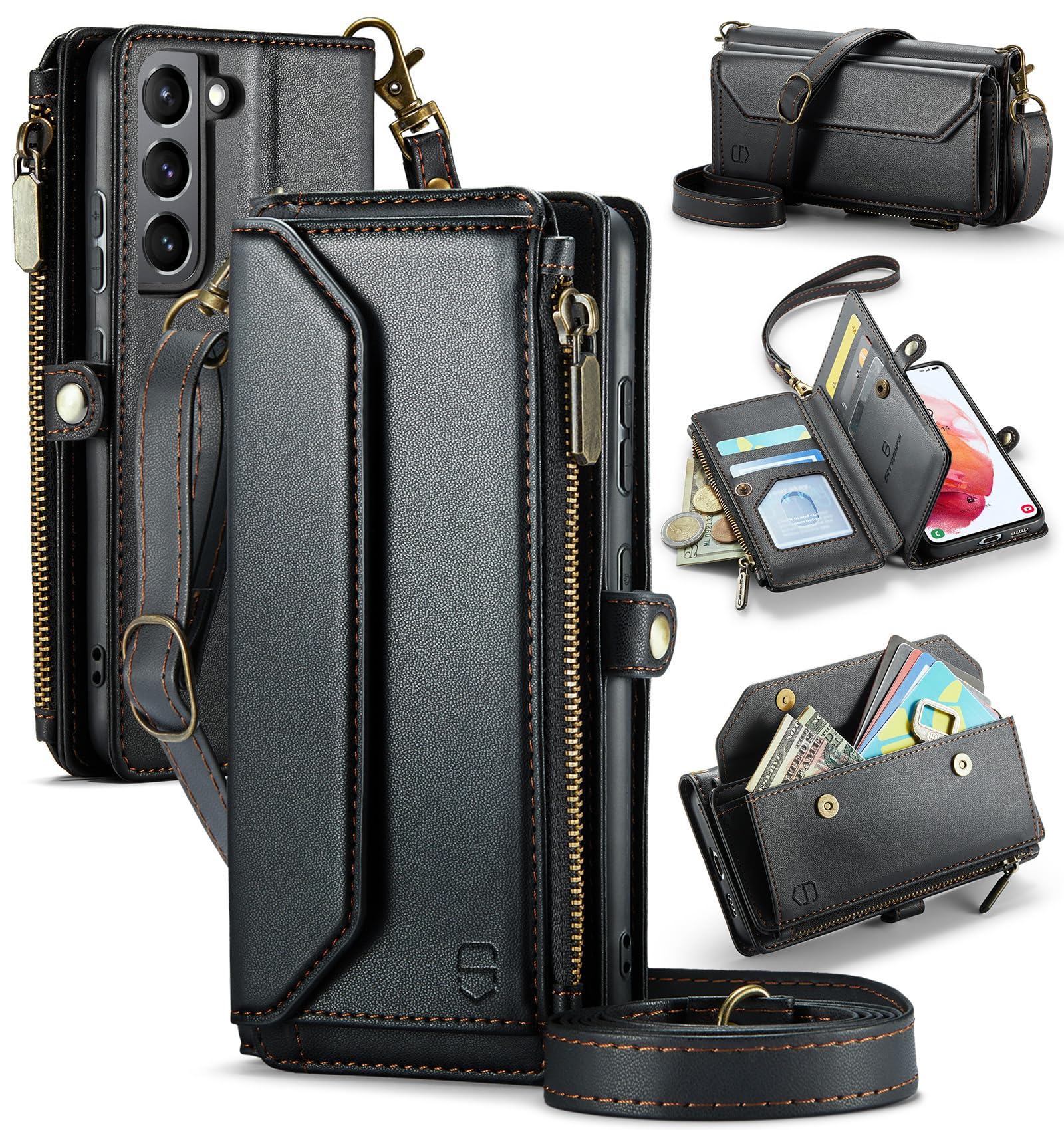 Amazon.com: Strapurs Crossbody Wallet Case Compatible with Samsung Galaxy S21 5G RFID Blocking ...