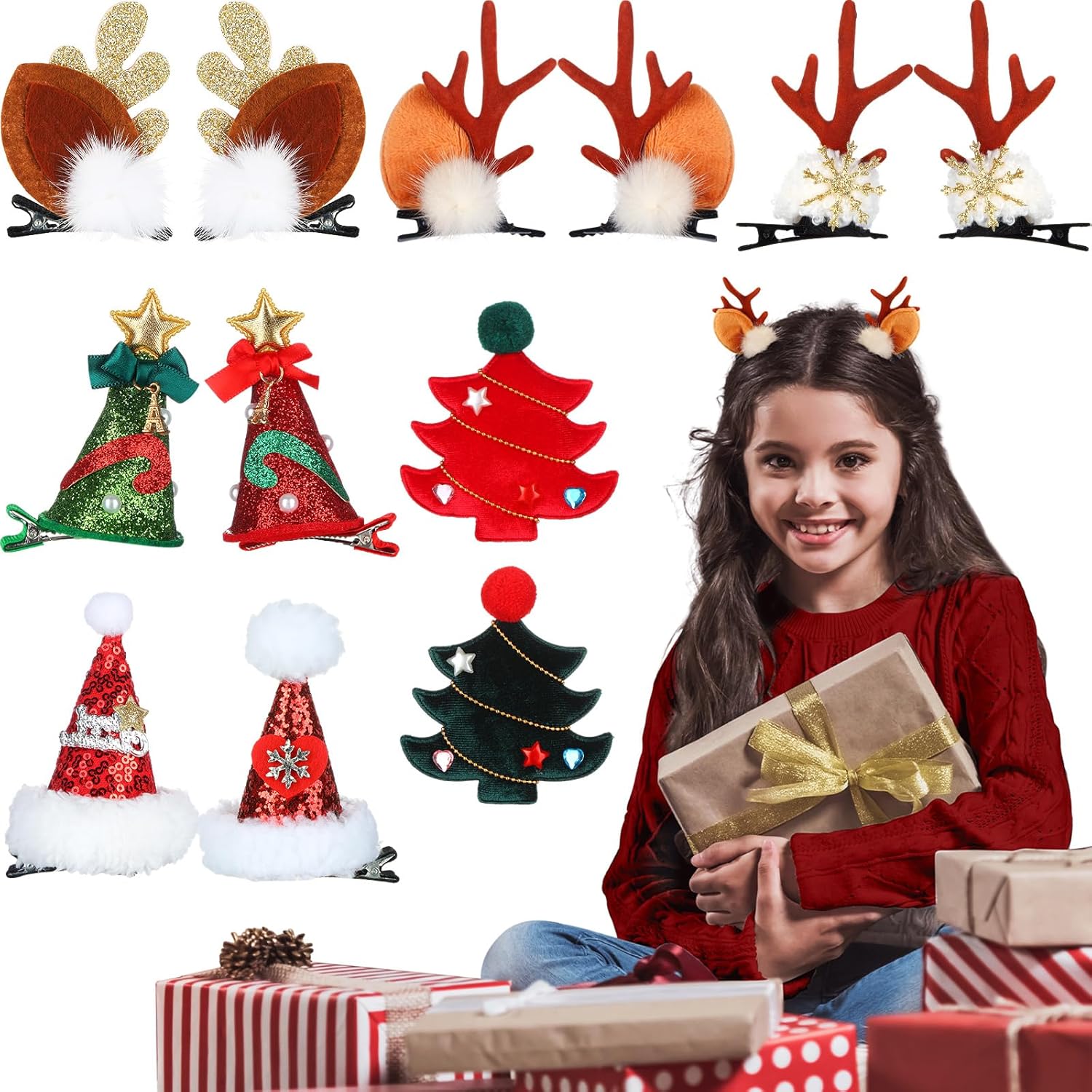 Amazon.com : Glitinsel 12 Pcs Christmas Hair Clips Cute Reindeer ...