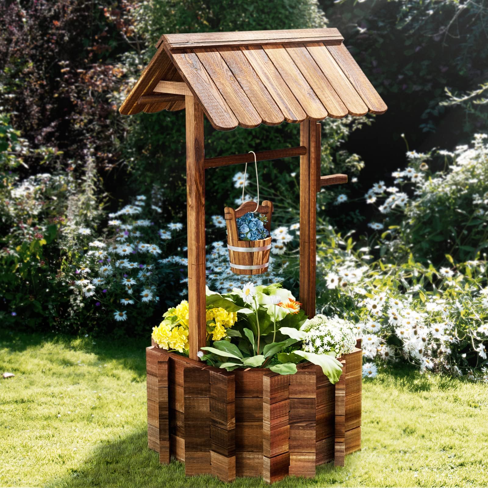 Amazon.com : UDPATIO Wishing Wells for Yard, Large Wooden Wishing Well Planter for Outdoors ...