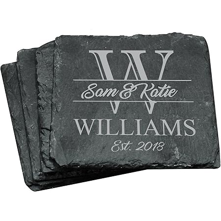 Amazon.com | Custom Engraved Slate Coasters - Monogrammed Coaster Set ...