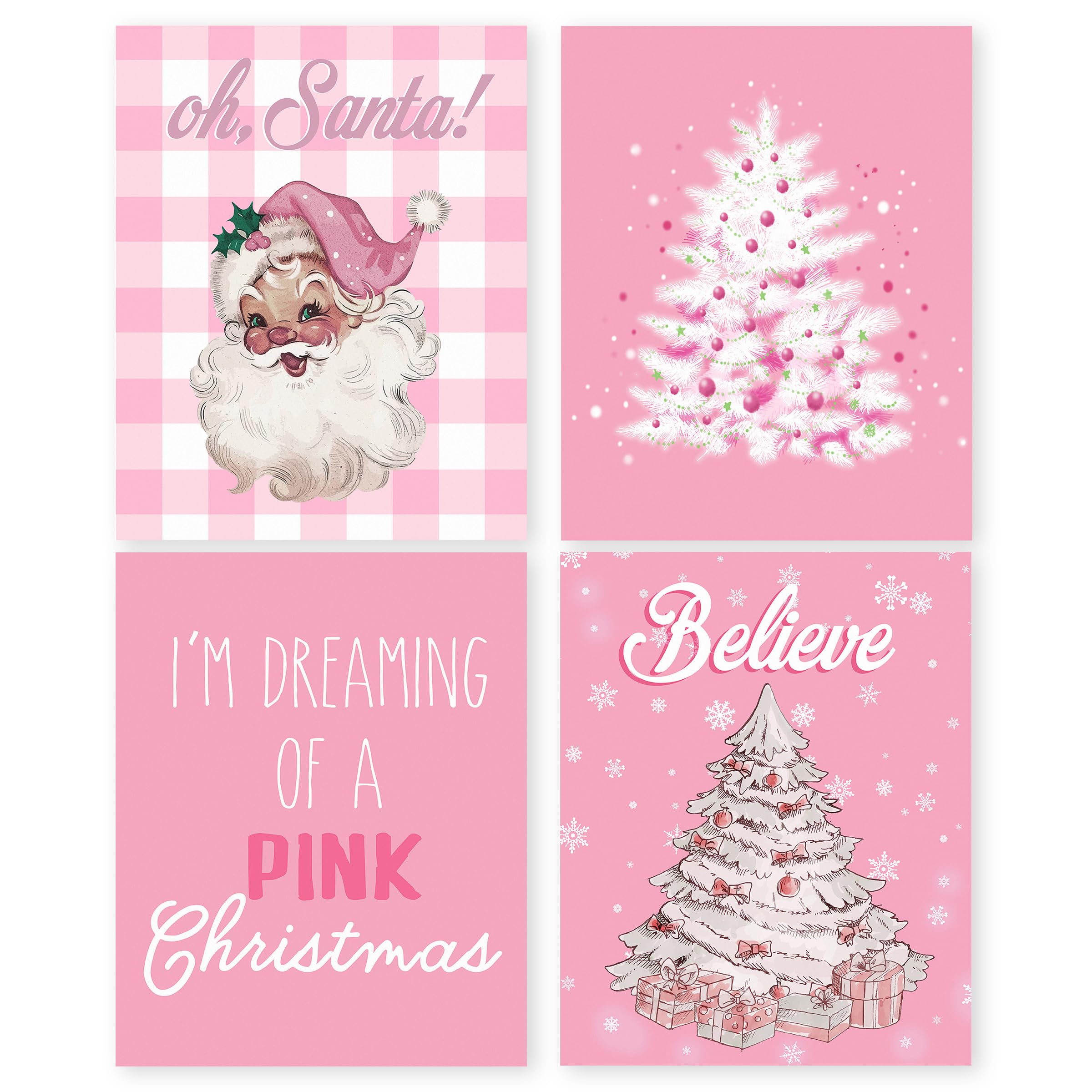 Amazon.com: HRQKO Pink Christmas Santa Wall Art Poster Set of 4, Oh ...