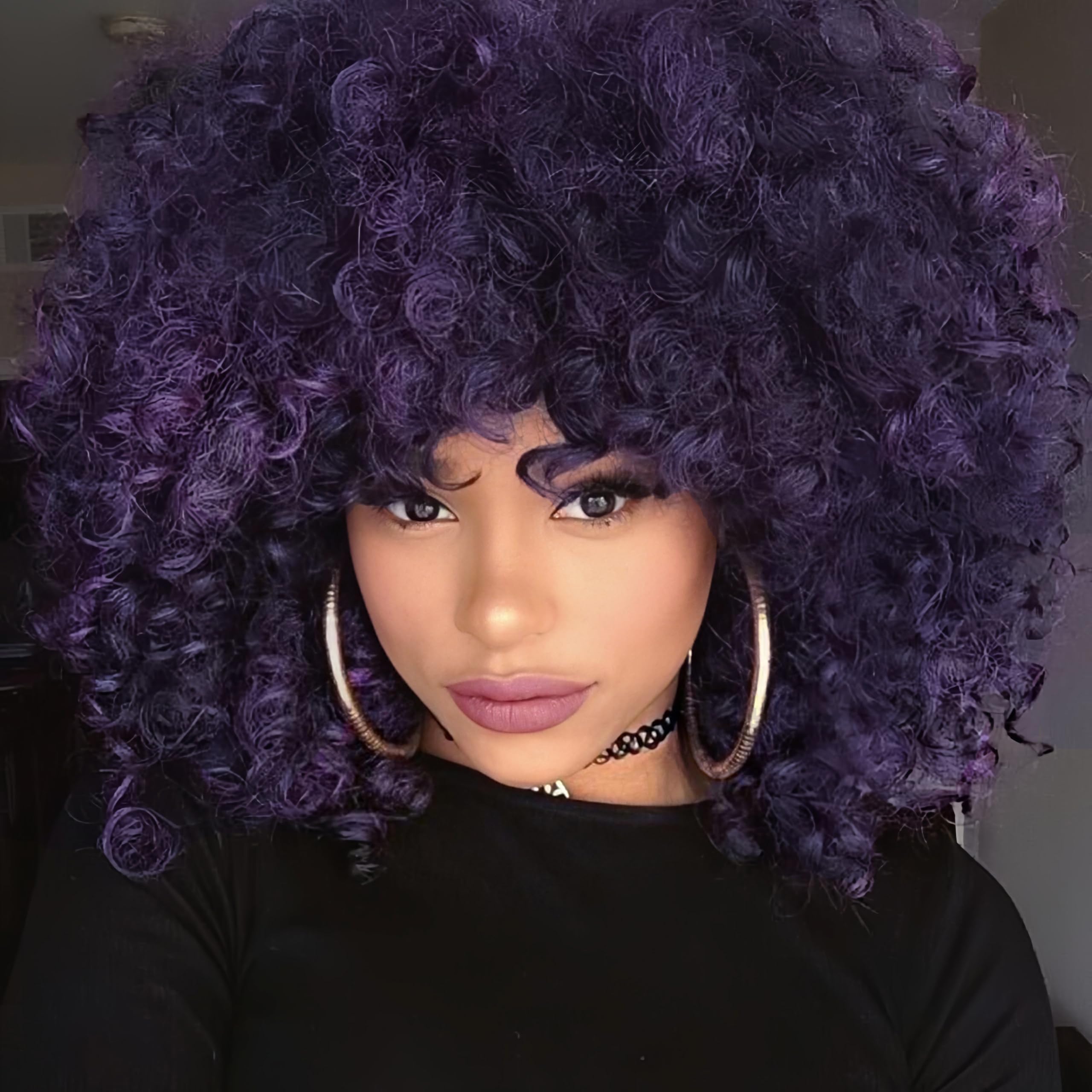 Amazon.com : Amnenl Afro Kinky Curly Wig with Bangs for Black Women ...