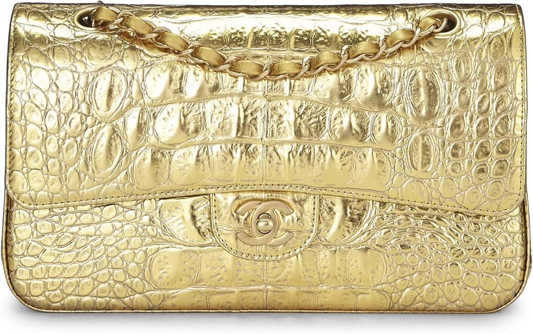 Amazon.com: Chanel, Pre-Loved Gold Embossed Classic Double Flap Small ...