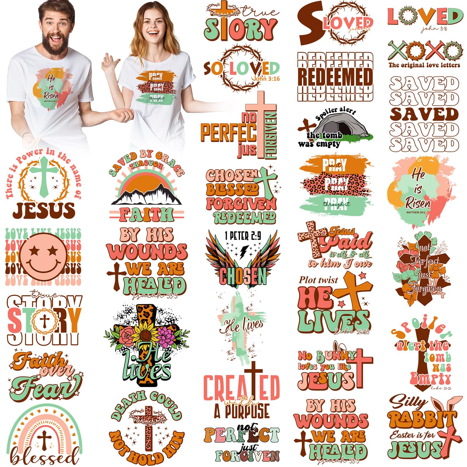 Snapklik.com : 30 Pcs Easter Iron On Transfers He Is Risen Iron On ...