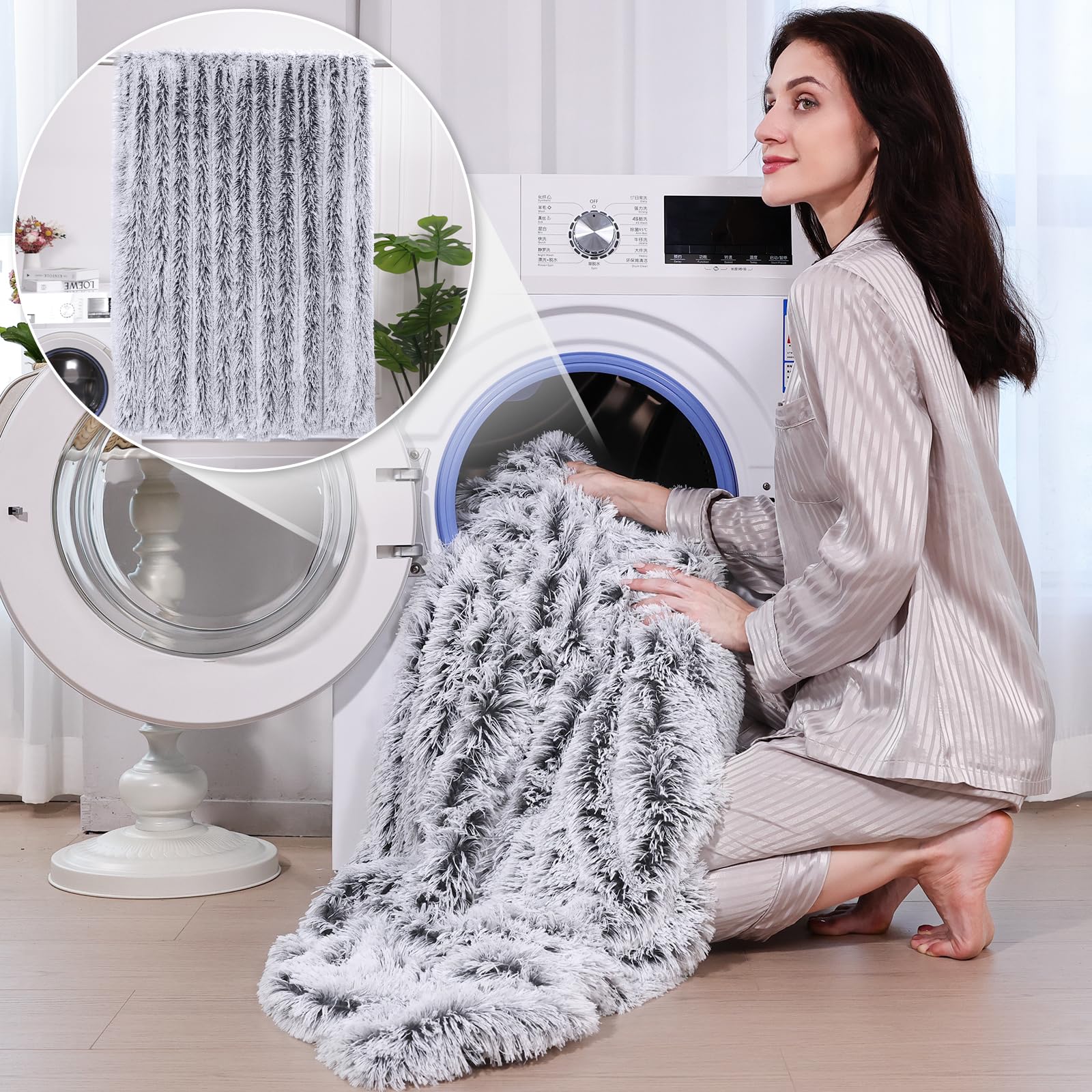 KANKAEU Fuzzy Faux Fur Throw Blanket for Bed, Soft Throw Blanket Queen ...