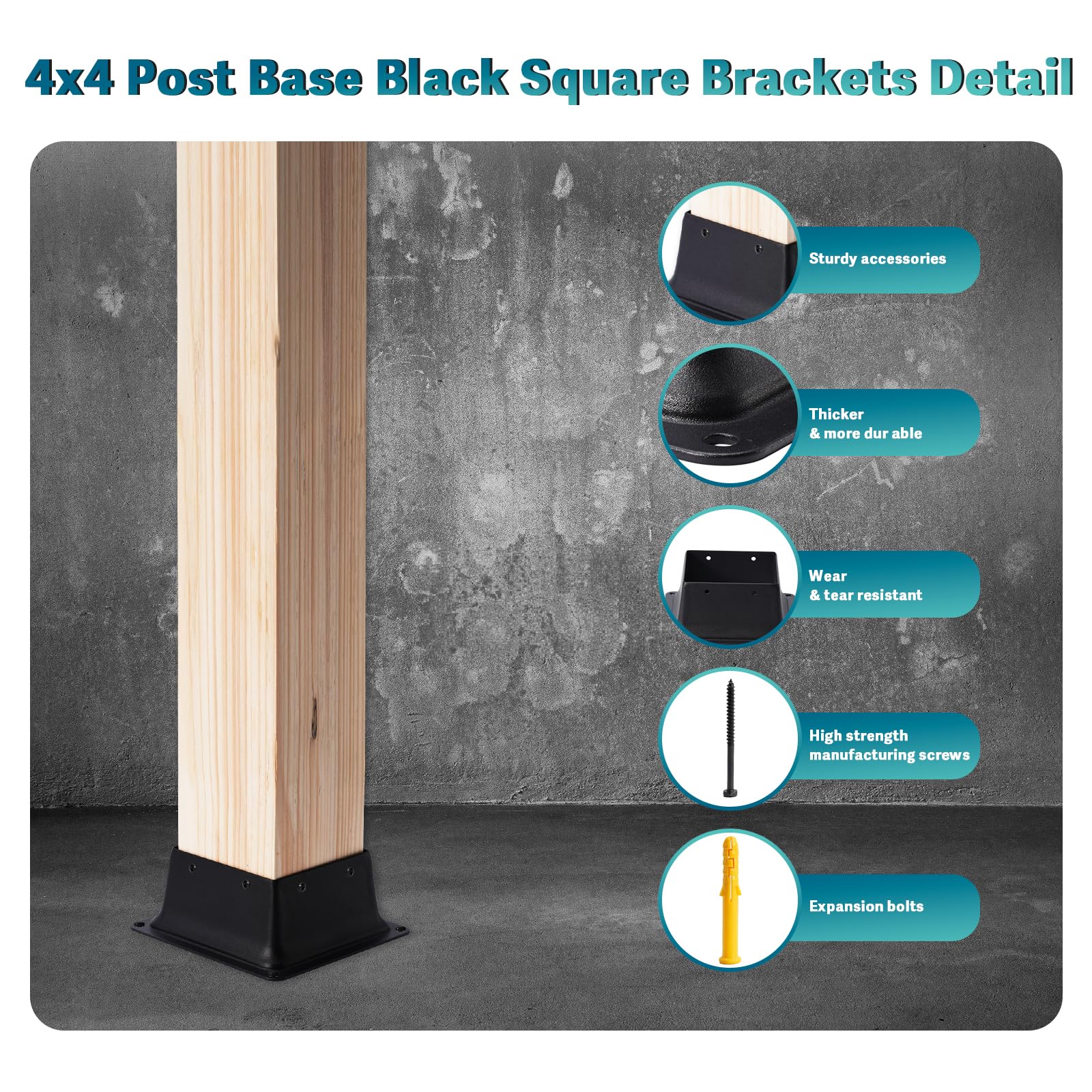 4 x 4 Post Base, 4PCS Railing Post Brackets (Inner Size 4"x4"), Black ...