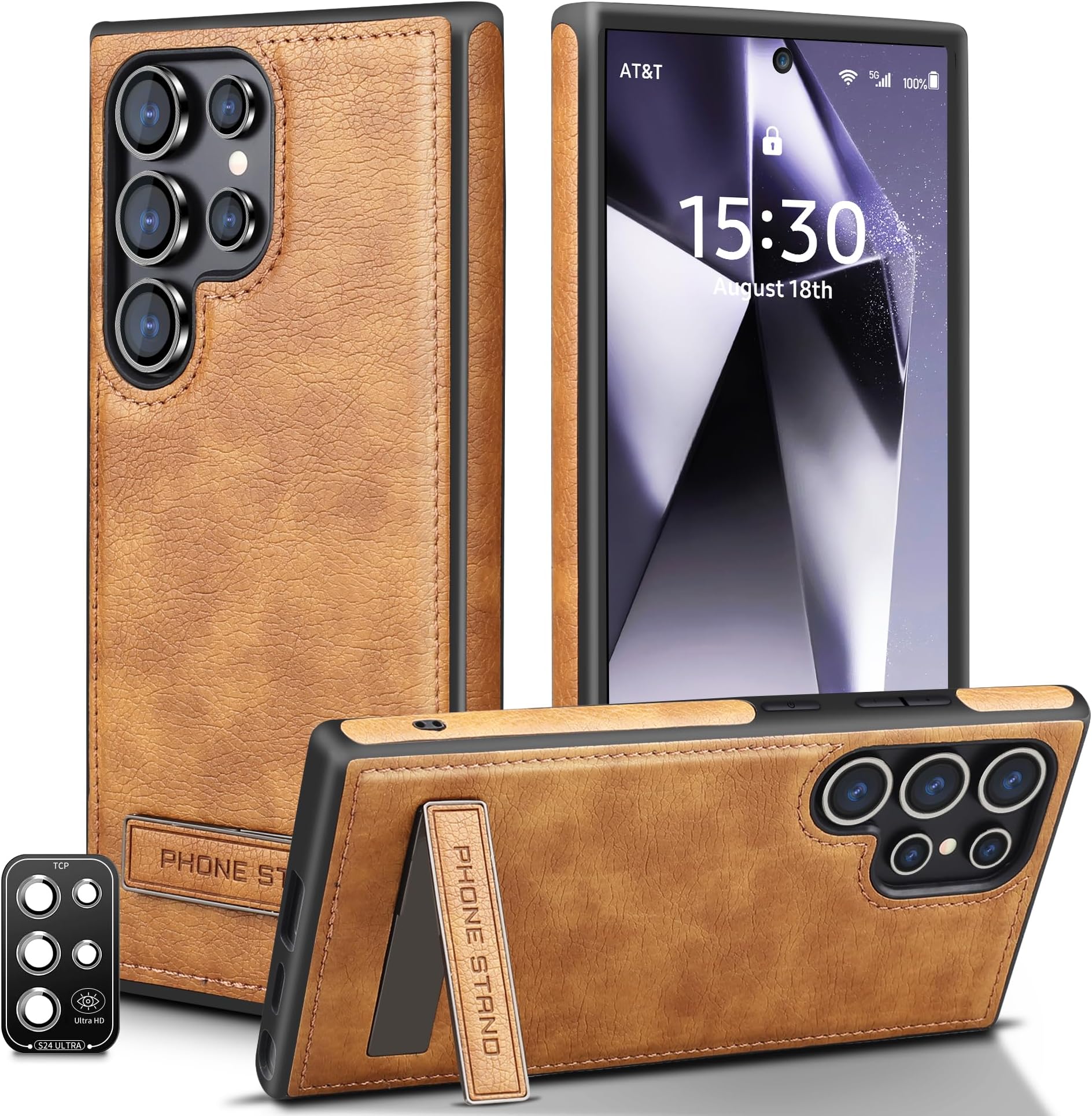 Amazon.com: For Galaxy S24 Ultra Case Leather, With Stand Leather Case ...