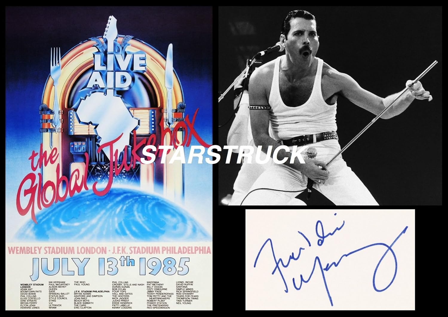 Queen at Live Aid Wembley 1985 Freddie Mercury Signed (Pre-Printed ...