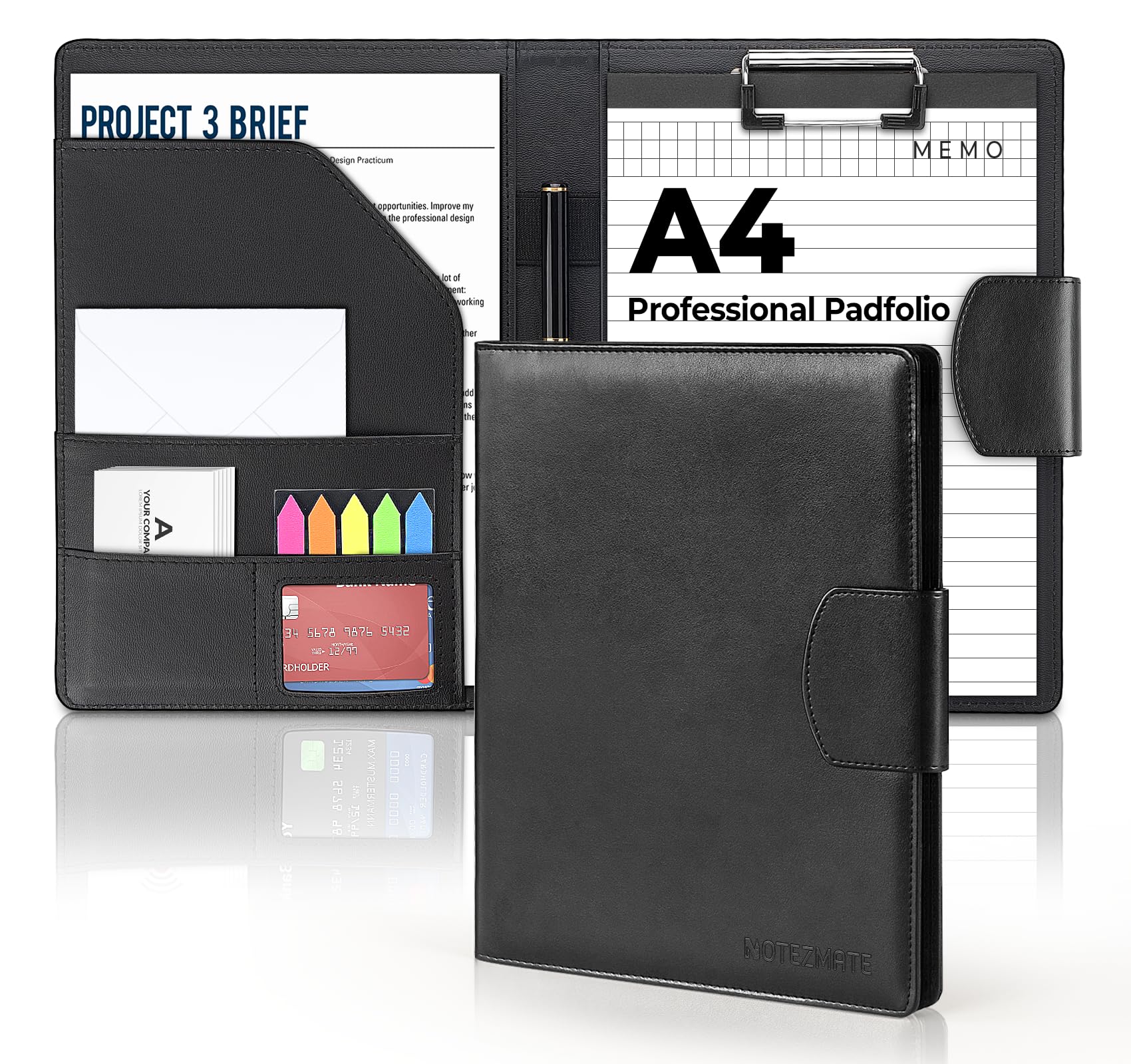 Amazon.com: A4 Padfolio Clipboard Folder Portfolio,PU Leather Interview ...