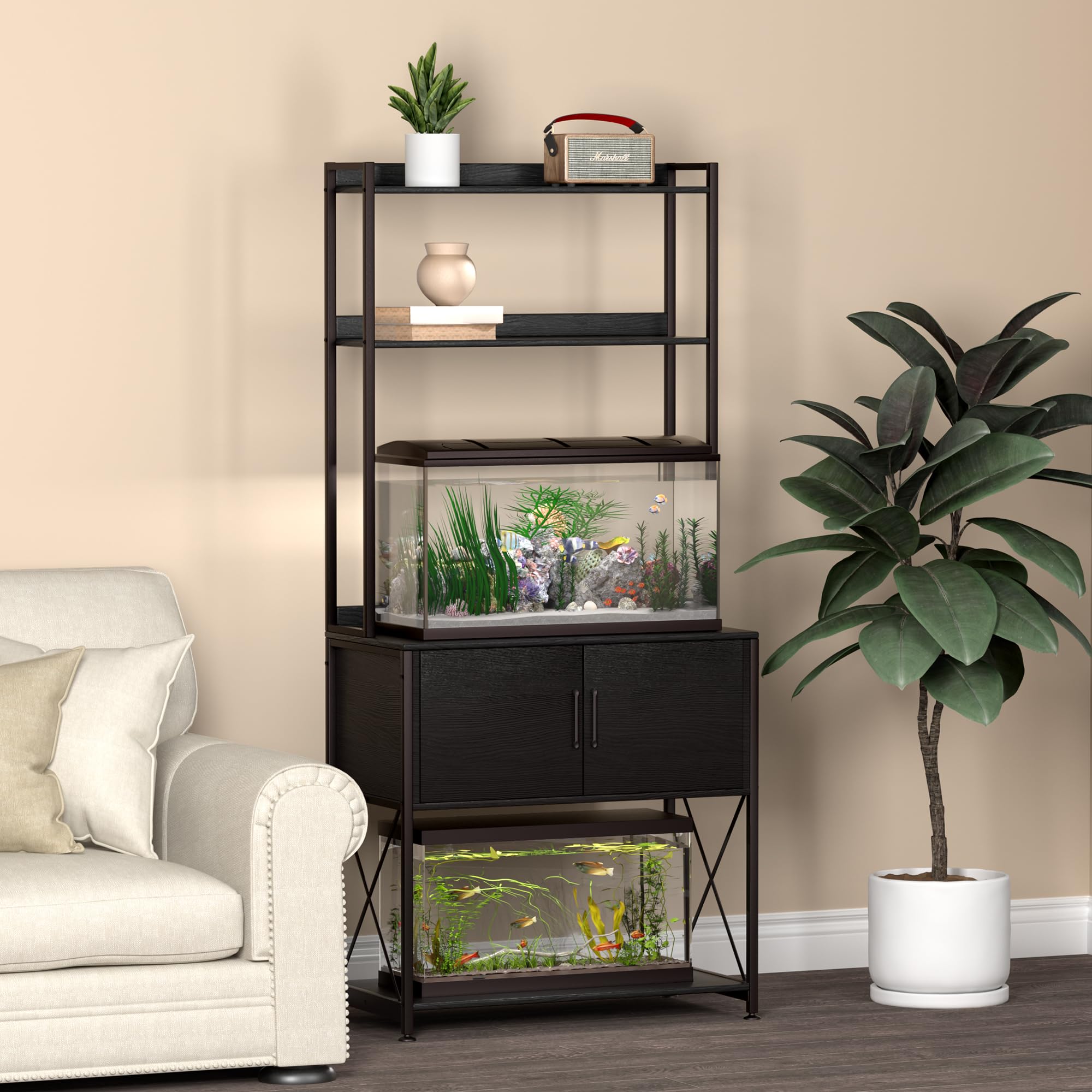 Herture 20-29 Gallon Fish Tank Stand, Aquarium Stand with 2 Shelves and ...