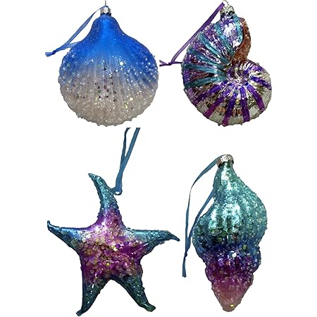 Amazon.com: Glass Art Coastal Sea Shell Christmas Ornaments - Set of 4 ...