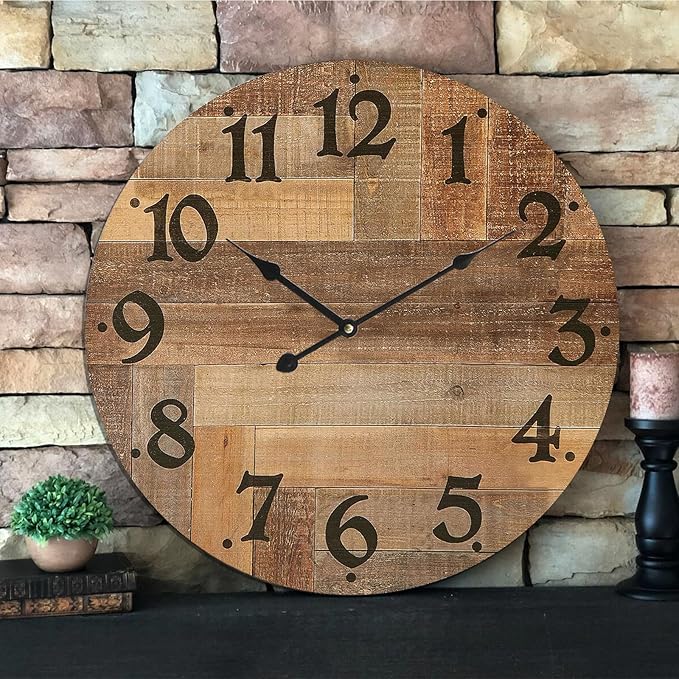 Amazon.com: Eruner Wall Round Clock 24 Inch Vintage Large Wood Clock ...