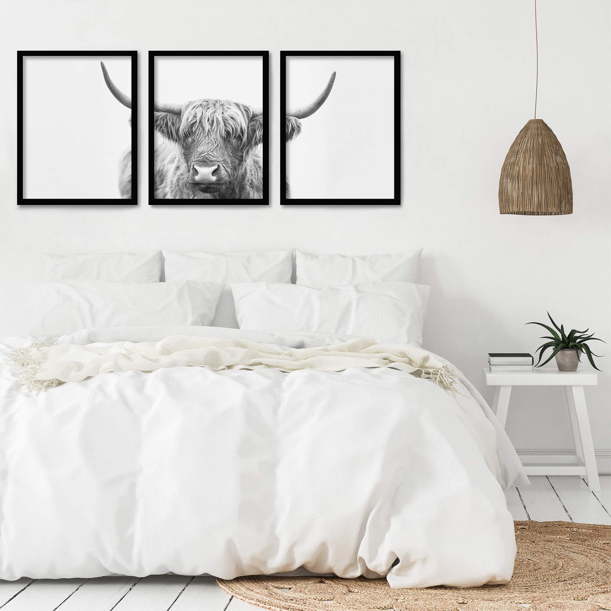 3 Piece Framed Triptych Highland Bull Horns by Sisi and Seb TRI-SET-102 ...