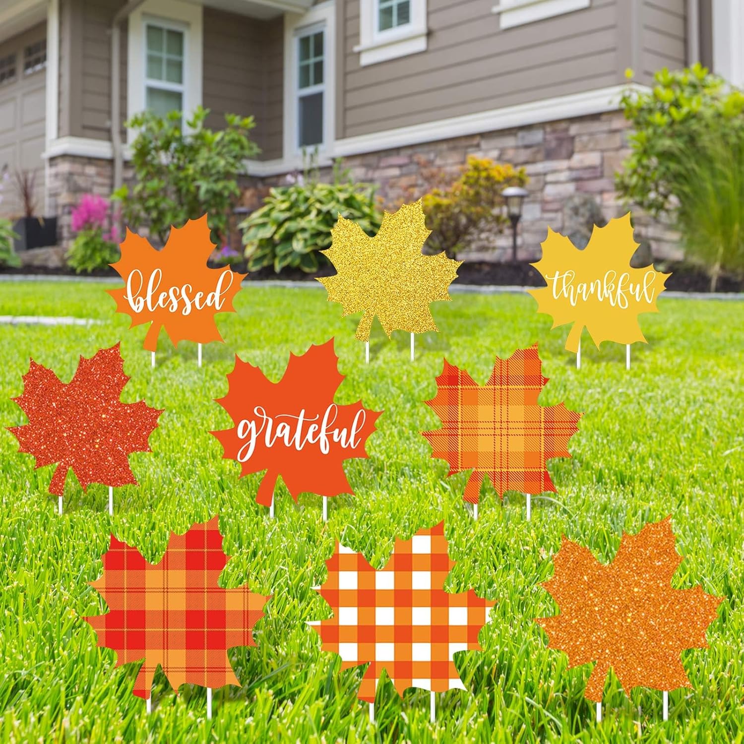 Amazon.com : AnyDesign 9Pcs Fall Maple Leaves Yard Sign with 18Pcs ...