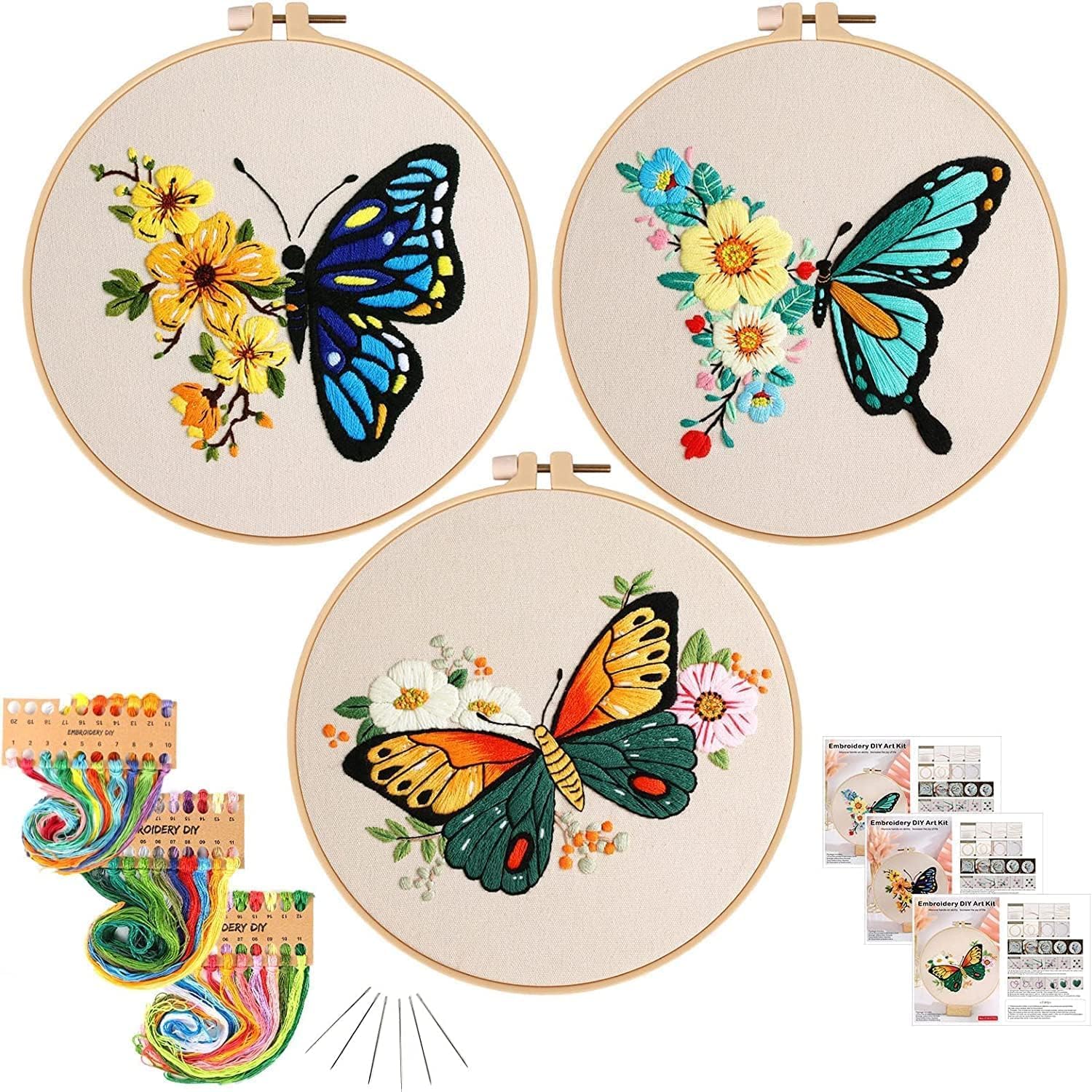 Embroidery Kits for Adults Beginners, 3 Sets Embroidery Starter Kits ...