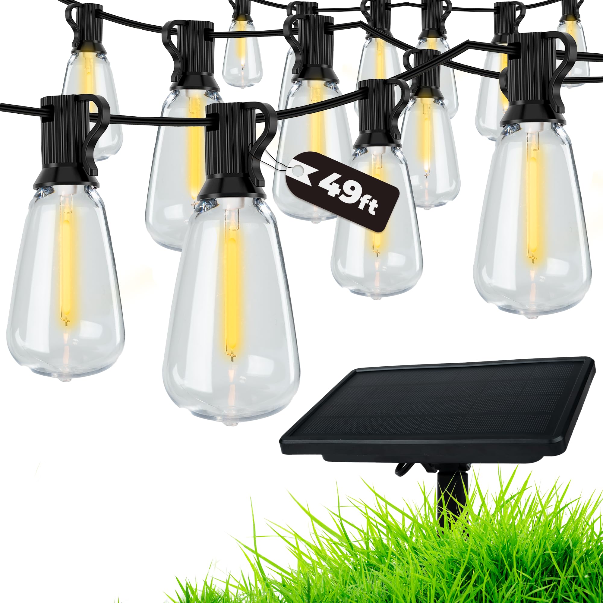Regalosonline Solar String Lights for Outside - 15+1 LED Bulbs Patio ...