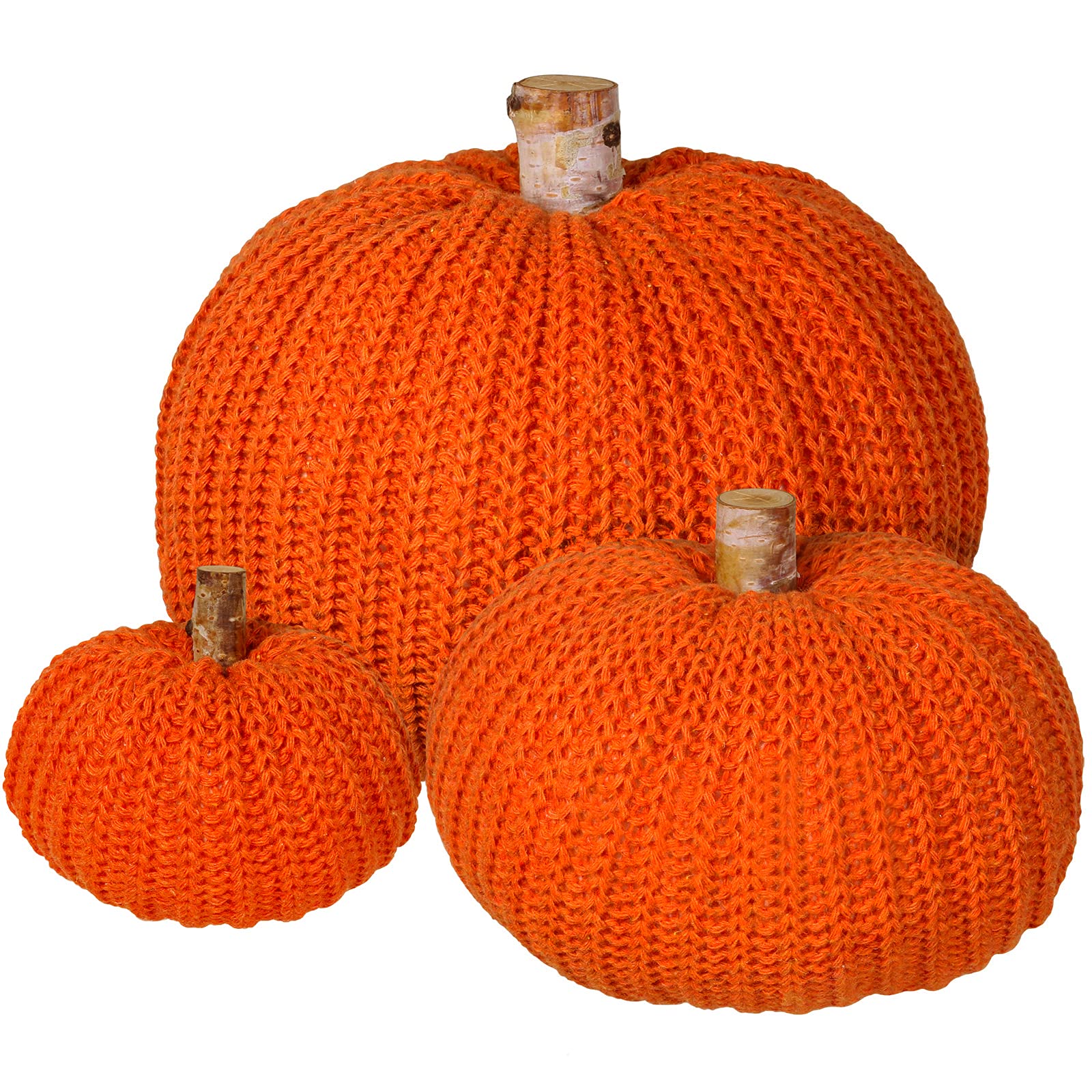 Amazon.com: Set of 3 Faux Fall Decorative Orange Pumpkins Crochet ...
