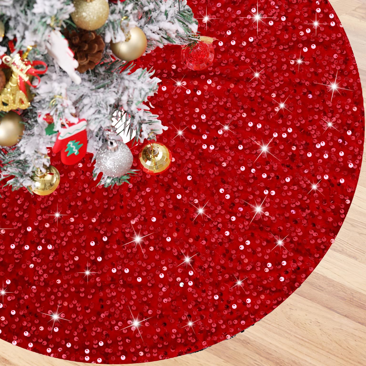 B-COOL Red Tree Skirt Christmas Tree Skirt 36 Inches Sequin Tree Skirts ...