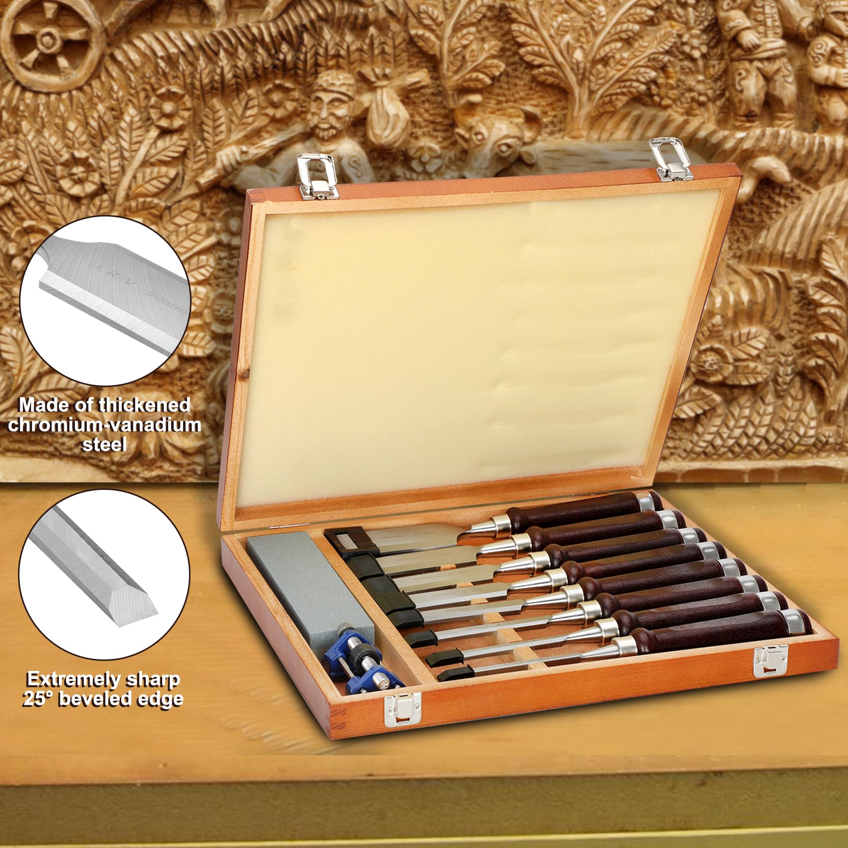 Wood Chisel Set (8 pcs),Carpentry Chisel With Wooden Storage Case ...