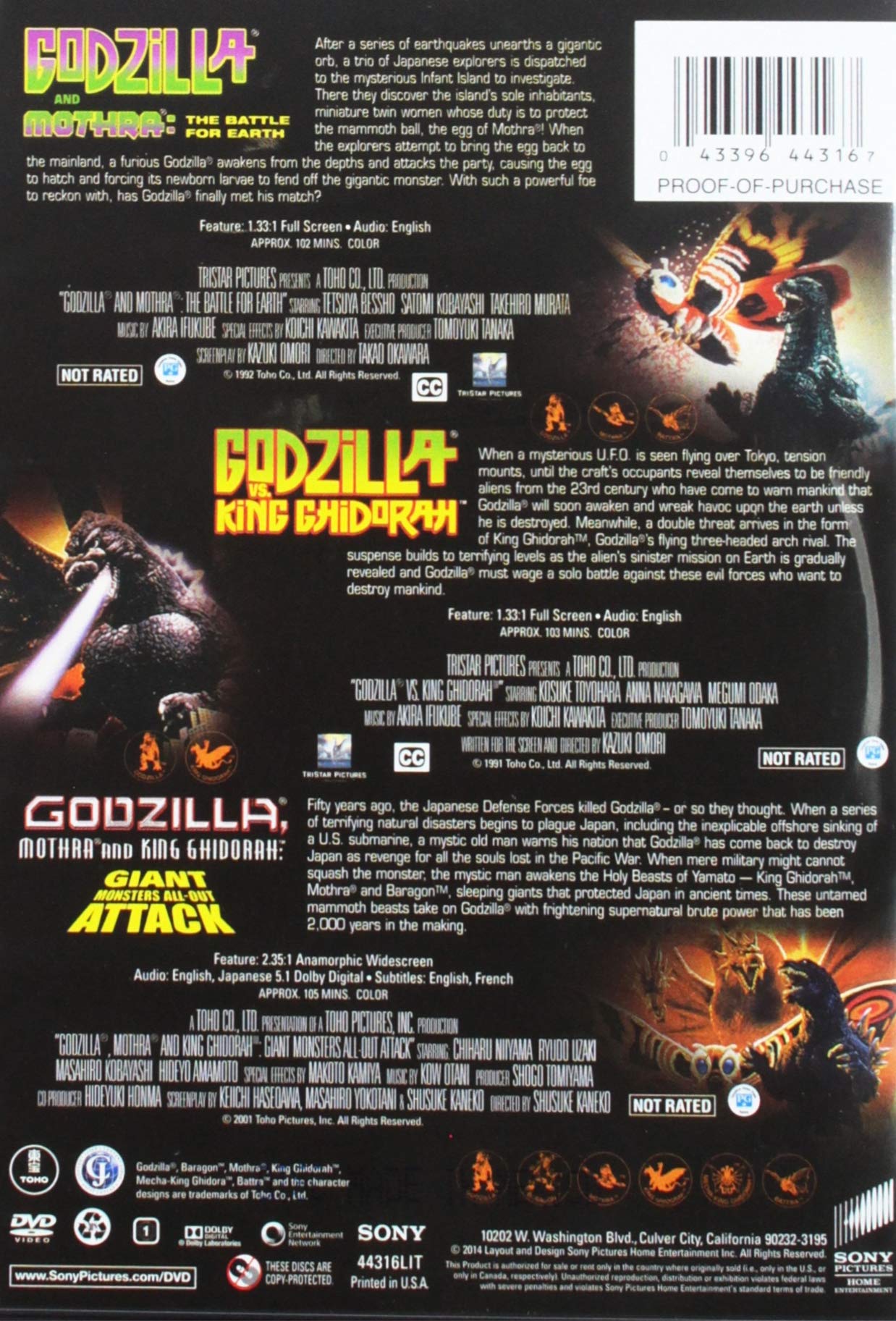 Godzilla Vs. King Ghidorah / Godzilla Vs. Mothra (1992) / Godzilla ...