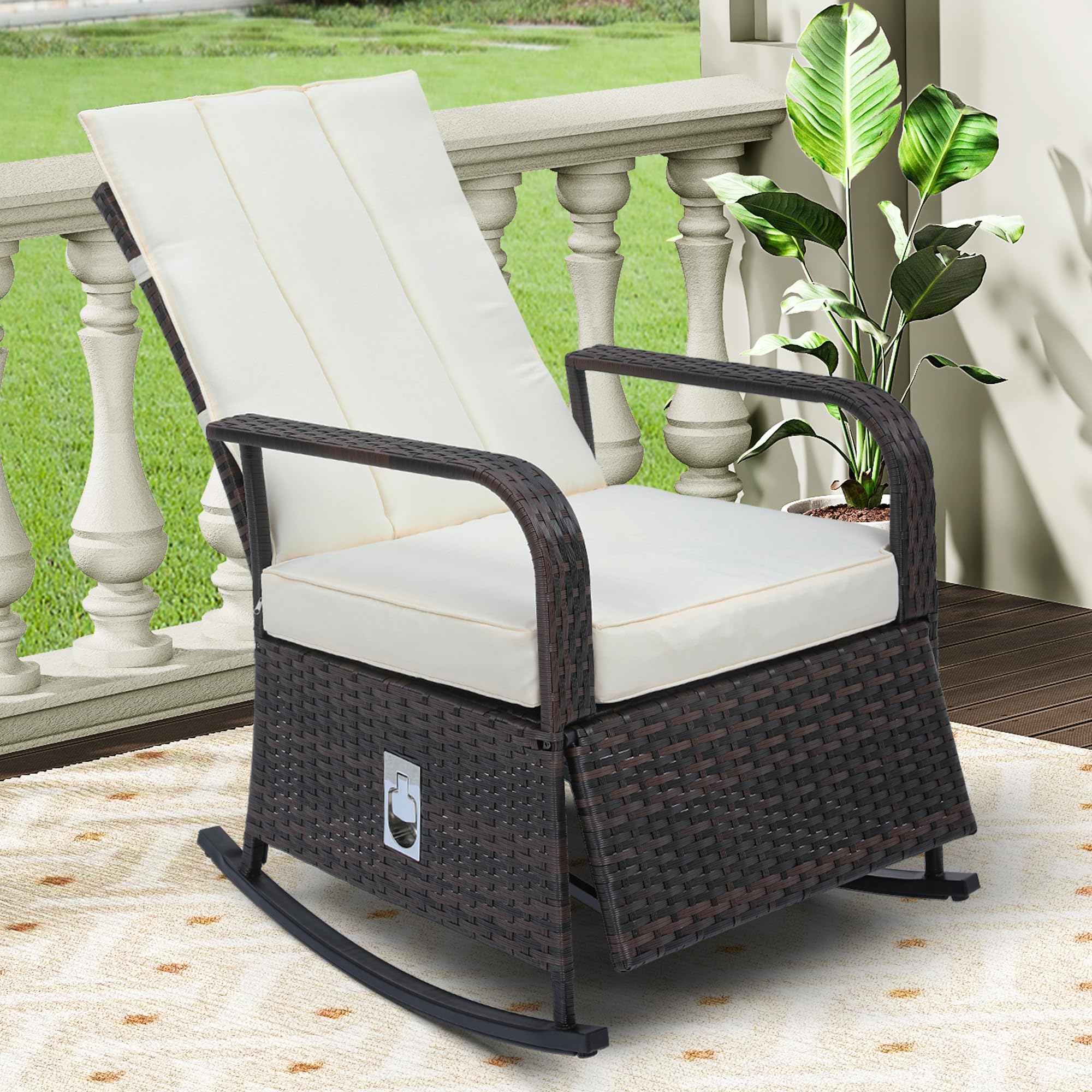 Amazon.com: YITAHOME Outdoor Rocking Chair, Wicker Lounge Chair with ...