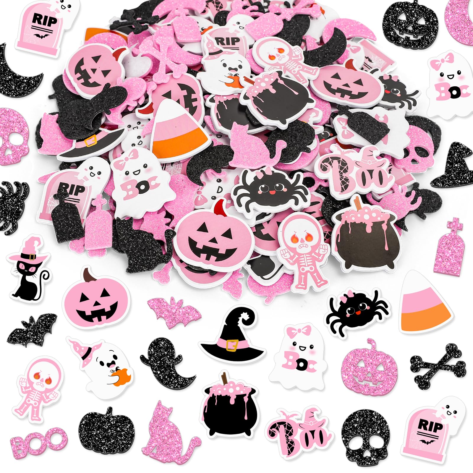 Amazon.com: Whaline 350Pcs Halloween Foam Stickers Glitter Pink Black ...