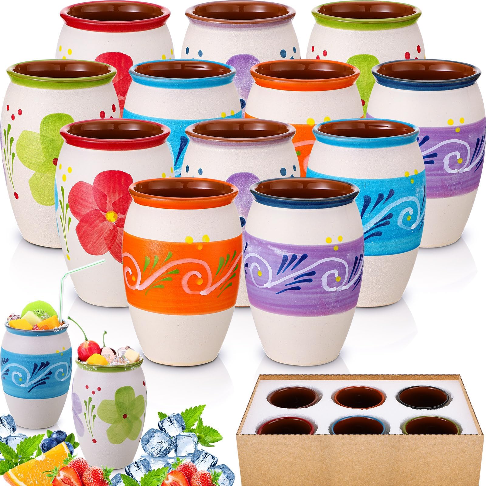 Amazon.com: Gejoy 12oz Mexican Terracotta Mugs Clay Cups Artisan Made ...