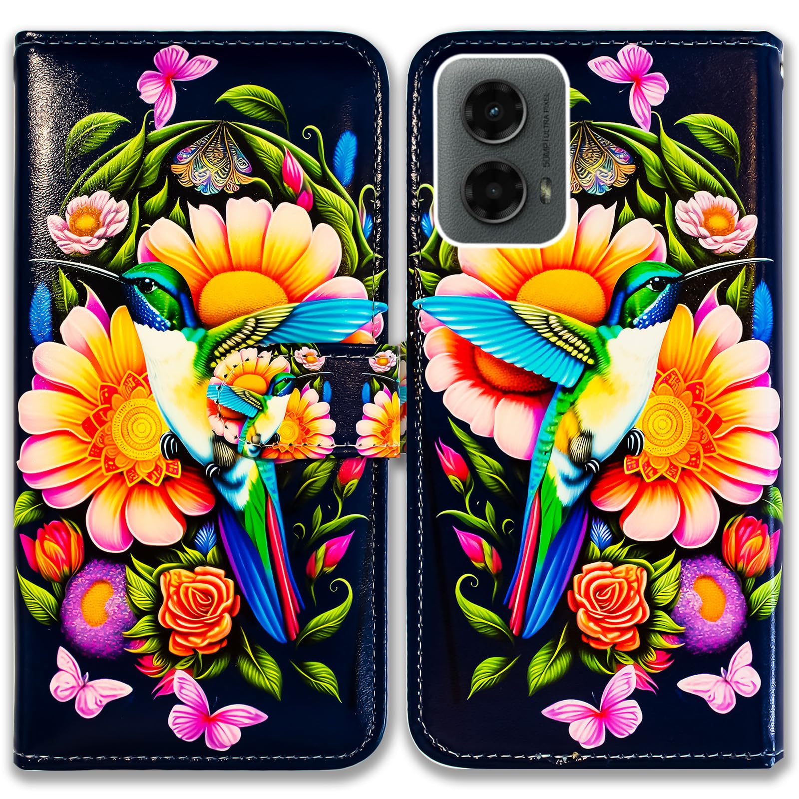 Amazon.com: Bcov Case for Moto G 5G 2024,Hummingbird Butterfly Flowers ...