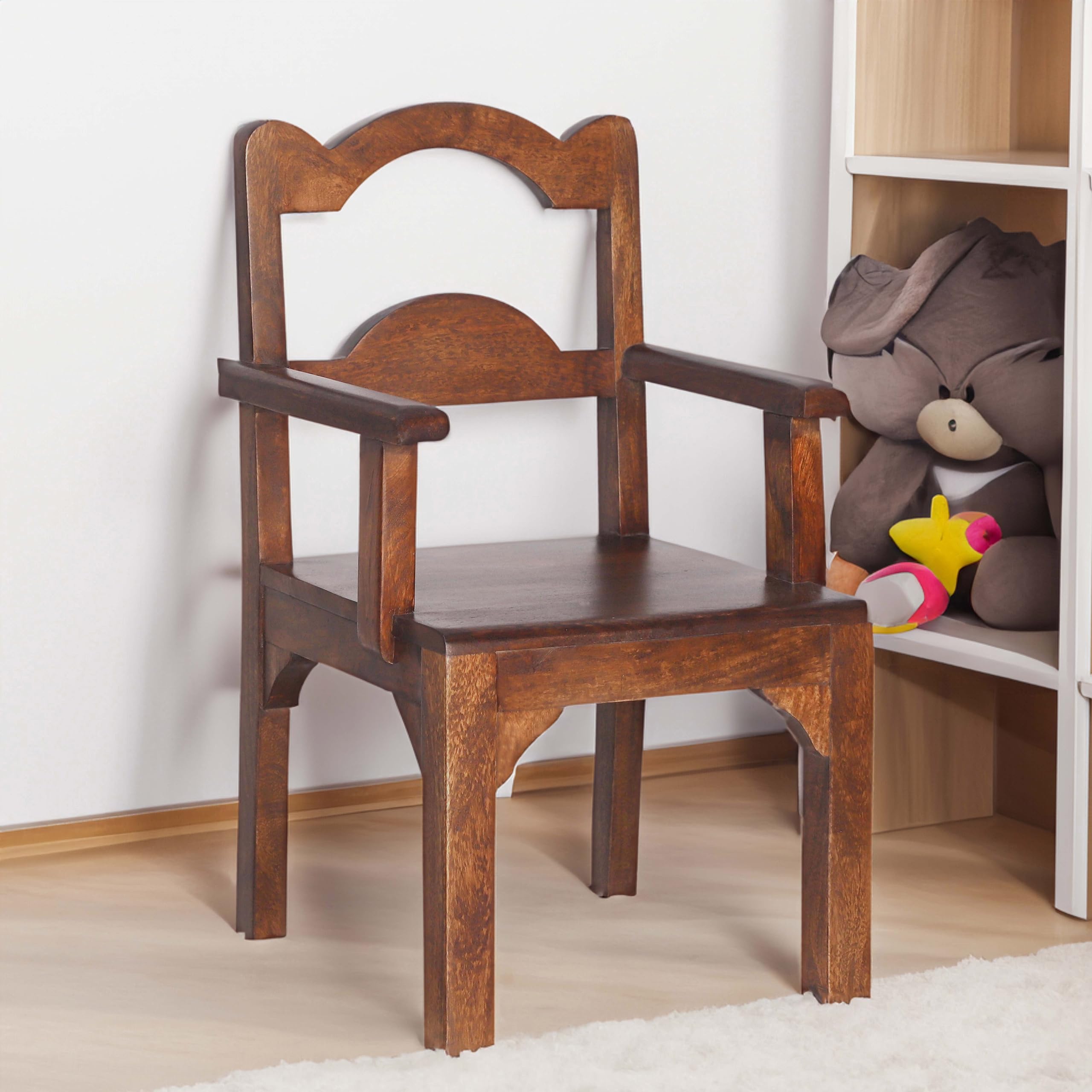WOODLAB Furniture Sheesham Wood Armchairs Wooden Dining Chairs for ...