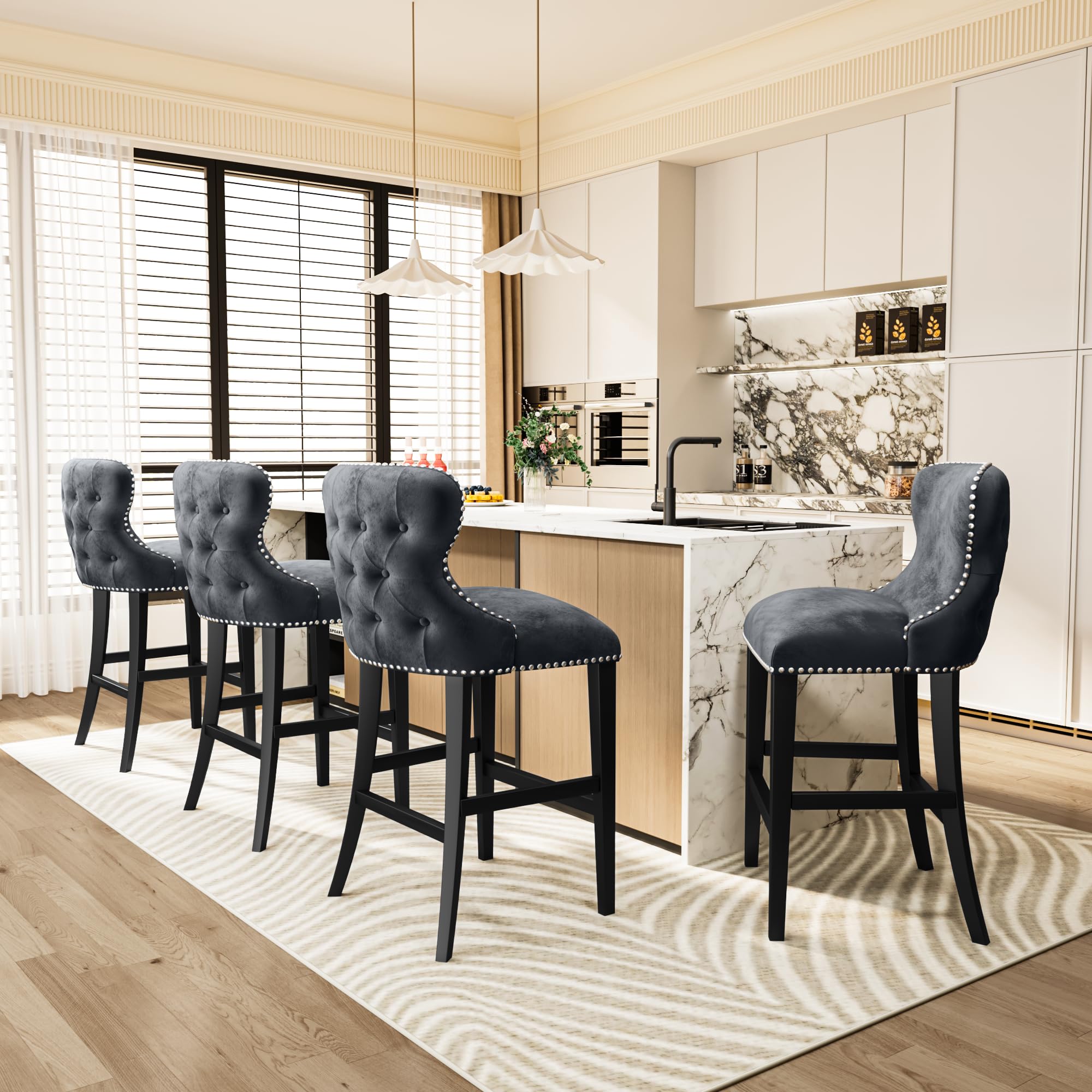 Amazon.com: DKLGG 26" H Bar Stools Set of 4,Velvet Barstools with Back ...