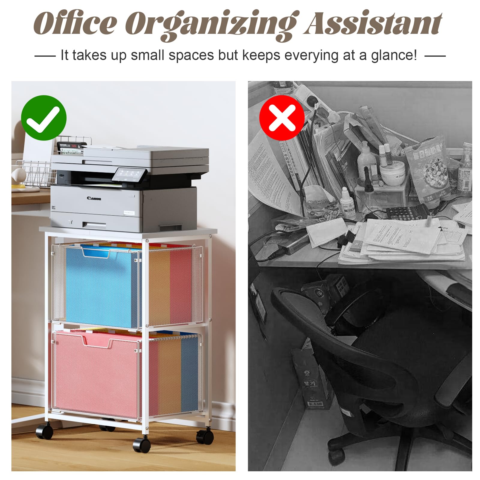 Snapklik.com : Letter/Legal Rolling File Cabinet Cart,White 2 Drawers Filing Cabinet For Home ...