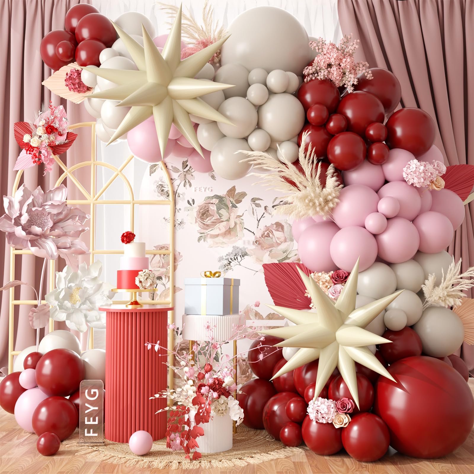 Snapklik.com : Retro Red Dusty Pink Balloon Arch Kit, Red Sand White ...