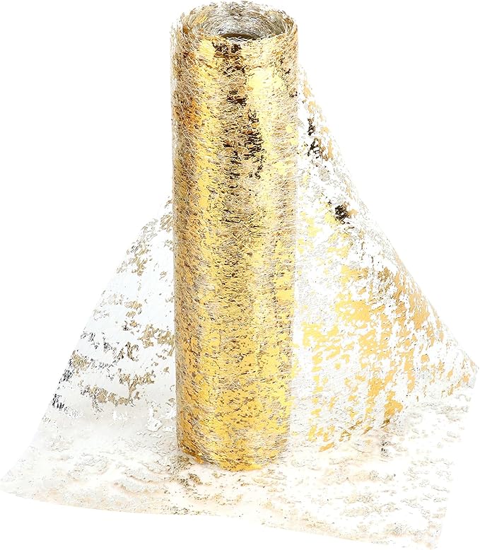QWORK® Metallic Gold Table Runner - 28cm x 20m Polyester Fabric Netting ...