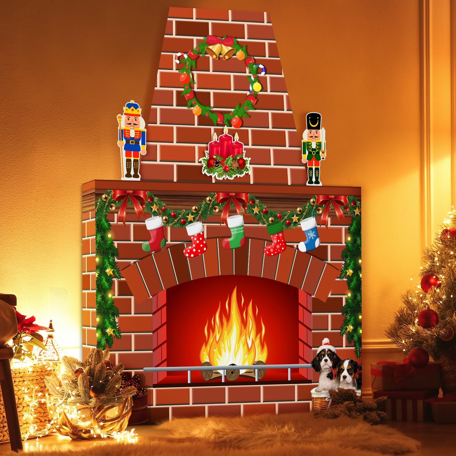 Amazon.com: Christmas Cardboard Fireplace Prop Giant Red Brick ...