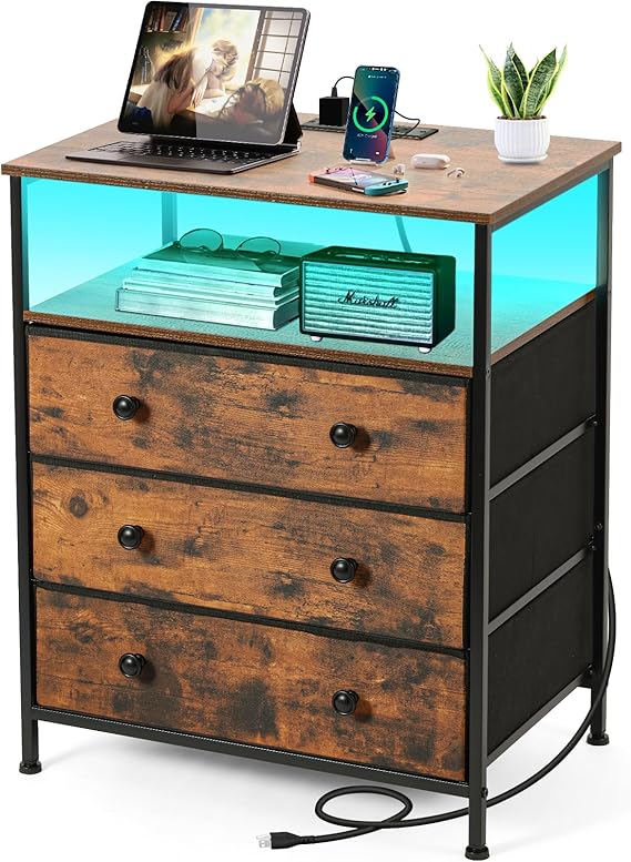 Amazon.com: PATAVOT 3 Drawers Dresser with Charging Station, 24 Inch ...