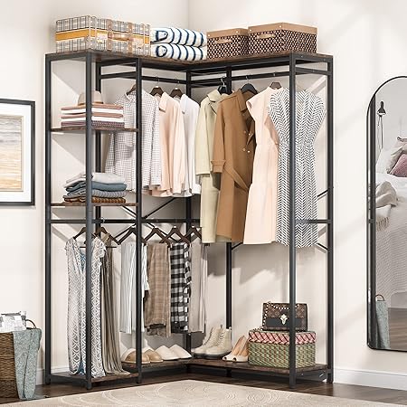 Amazon.com: Tribesigns L Shape Clothes Rack, Corner Garment Rack with ...