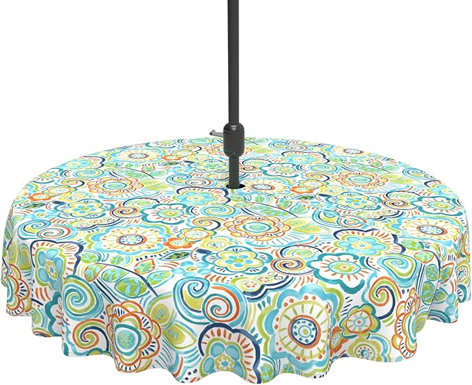 Amazon.com : TWLEAR Outdoor Tablecloth with Umbrella Hole and Zipper ...