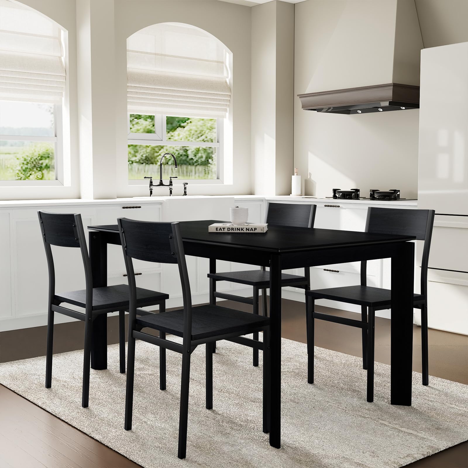 Dining Chairs Set of 4, Rustic Wood Dining Chairs with Metal Steel ...