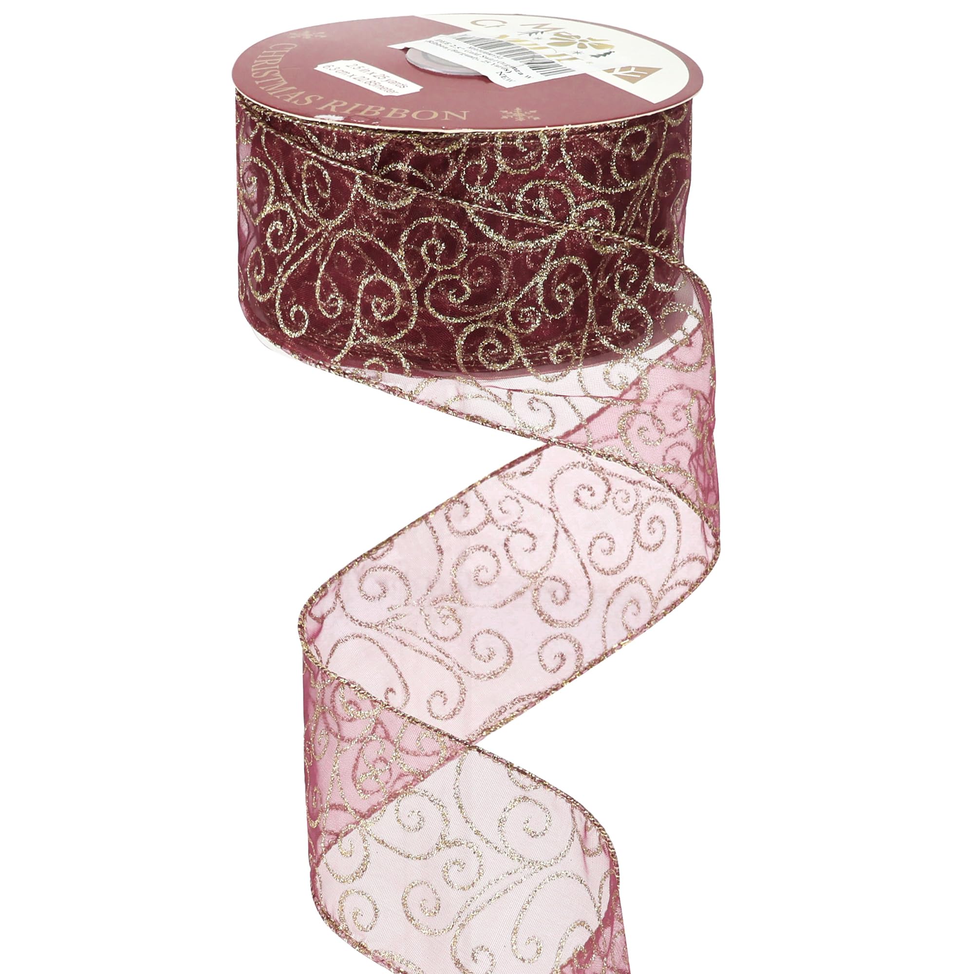 Amazon.com: MEEDEE Red Gold Swirl Wired Ribbon 2.5 Inch Dark Red Sheer ...